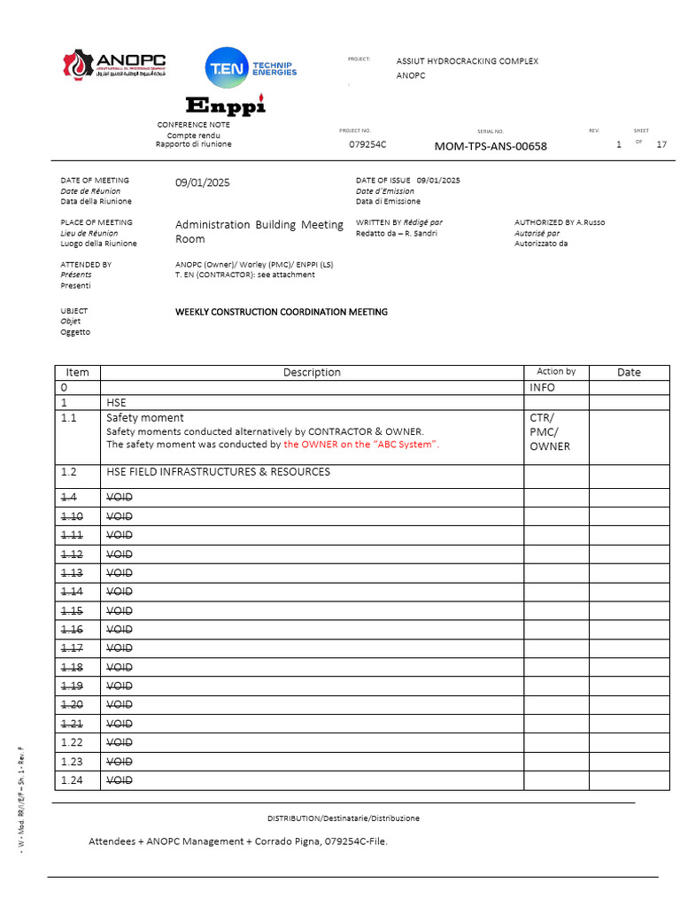 MOM-TPS-ANS-00658 - Weekly Construction Meeting | PDF