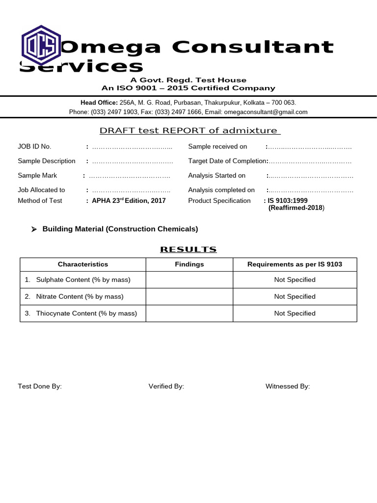 Draft Test Report for Admixture Analysis | PDF