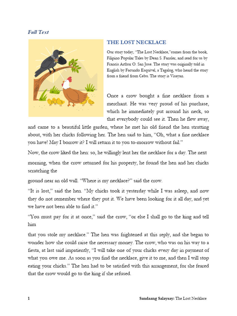 The Lost Necklace: A Filipino Tale | PDF