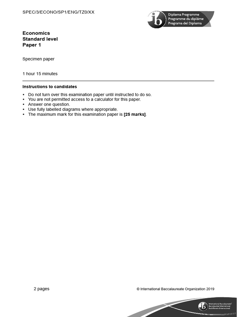 IB Economics SL Paper 1 Specimen Exam | PDF