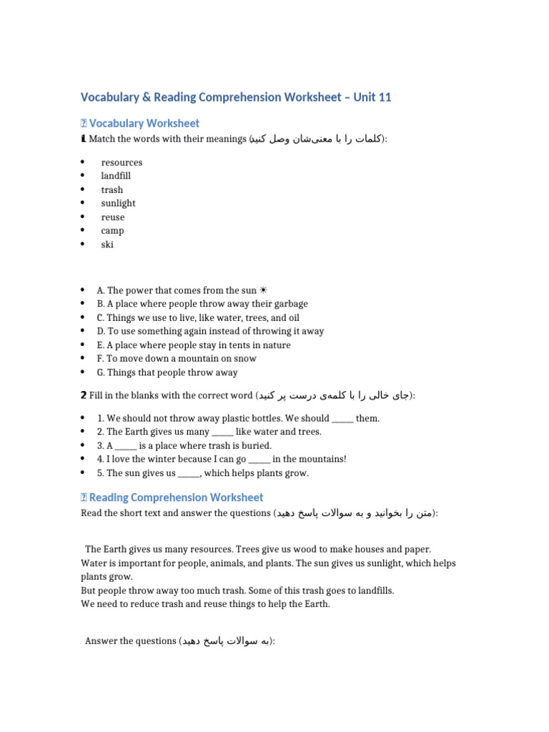 Vocabulary & Reading Comprehension Unit 11 | PDF
