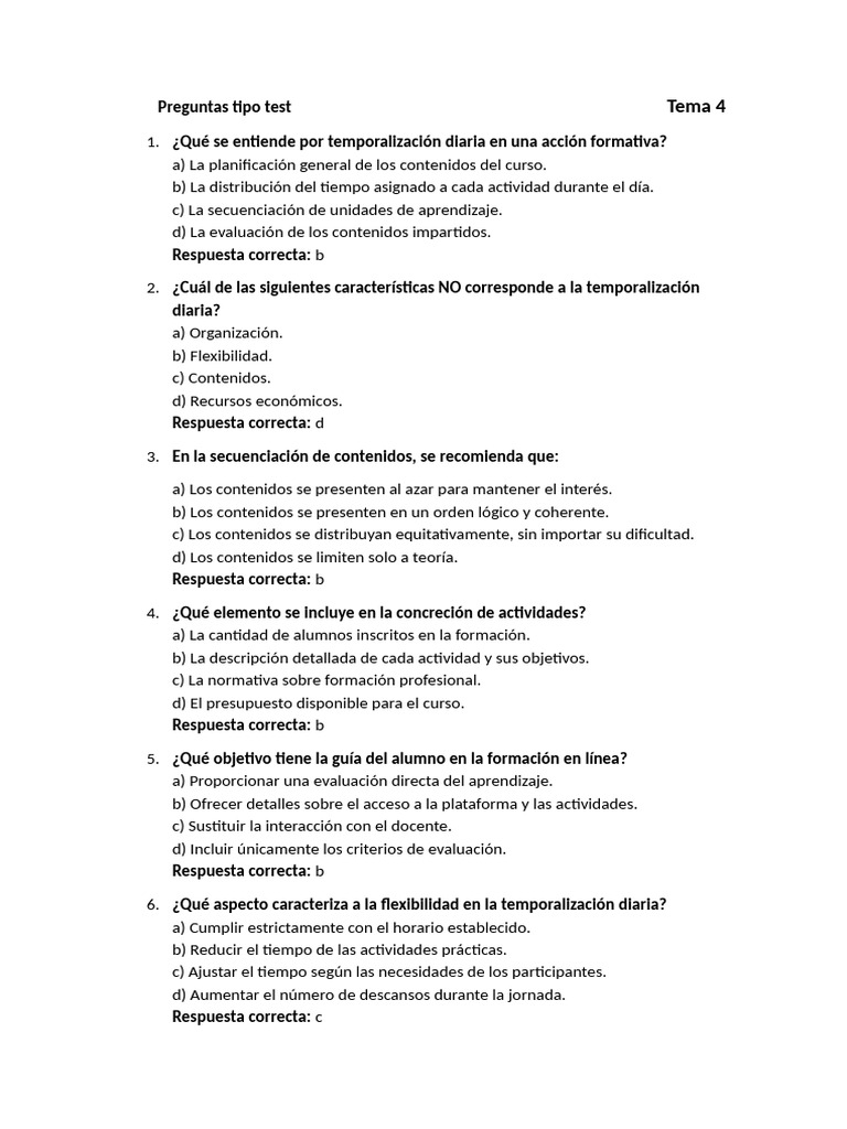 Preguntas Tipo Test Tema 4 | PDF | Aprendizaje