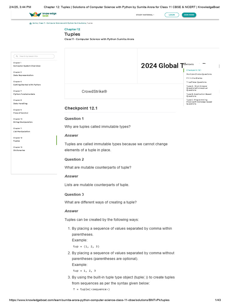 Tuples QnA | PDF | String (Computer Science) | Computer Programming