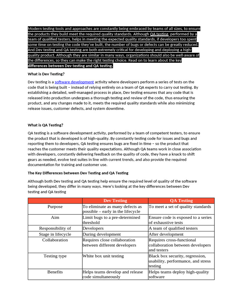 Dev QA Testing | PDF | Software Development | Software Testing