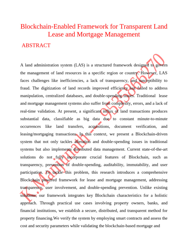 Blockchain-Enabled Framework for Transparent Land Lease and Mortgage ...