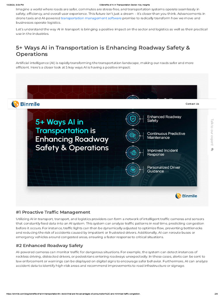 5 Benefits of AI in Transportation Sector - Key Insights | PDF ...