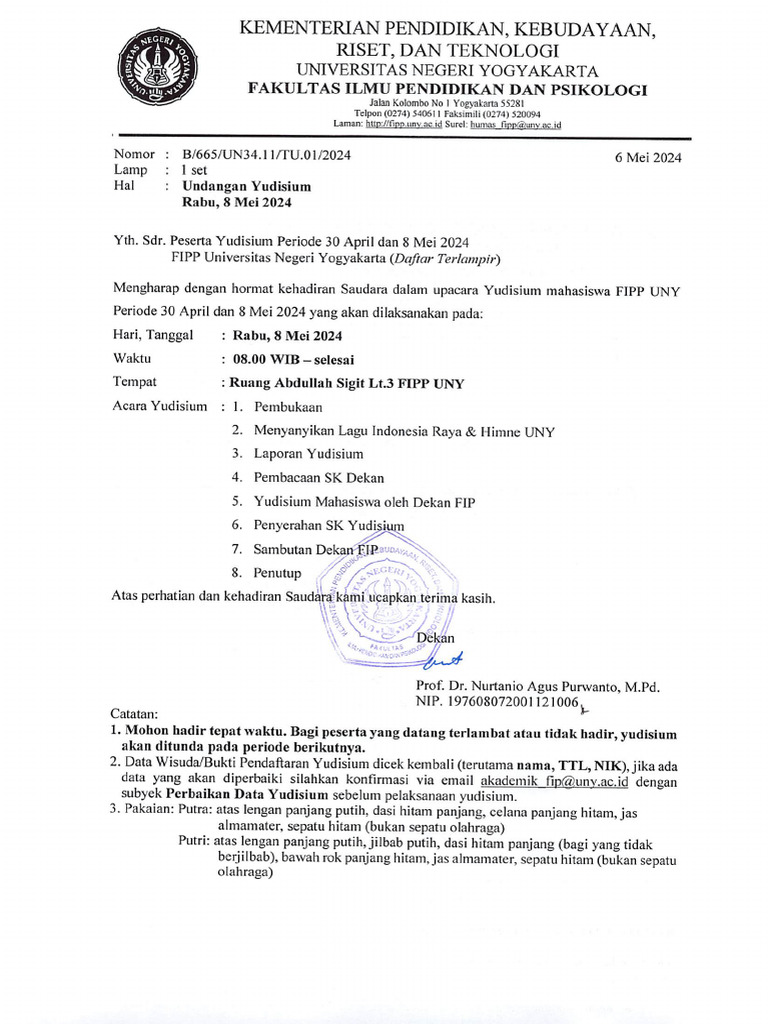 B665 - Undangan Yudisium Mhs Periode 8 05 2024 | PDF