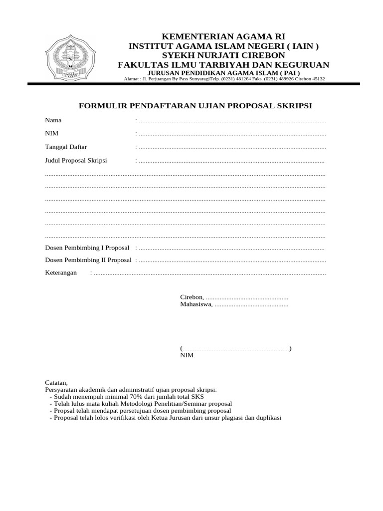 Formulir Ujian Proposal Skripsi IAIN Cirebon | PDF