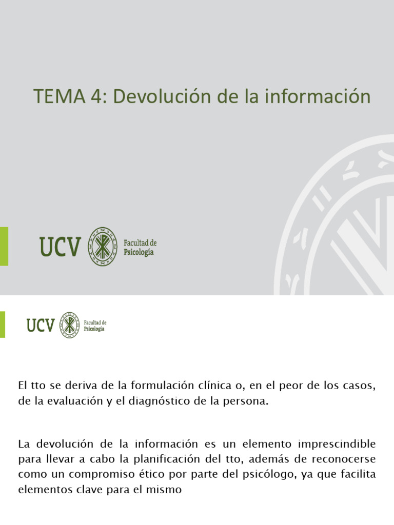 Tema 4. Devolución de La Información | PDF | Evaluación | Sicología