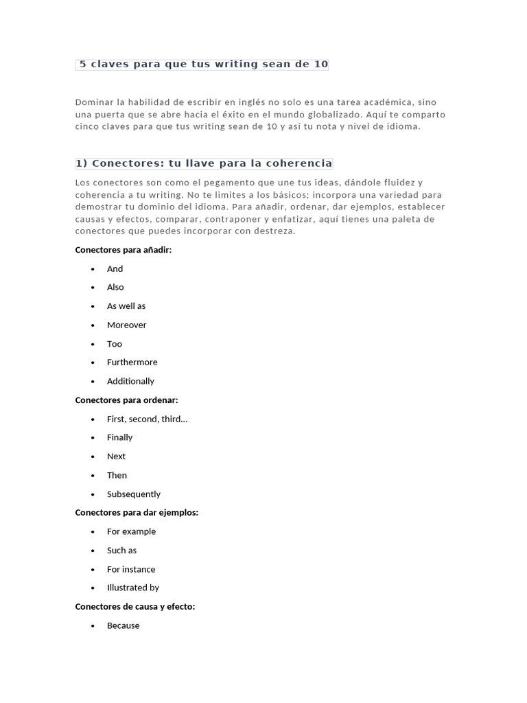 5 Claves para Que Tus Writing Sean de 10 | PDF