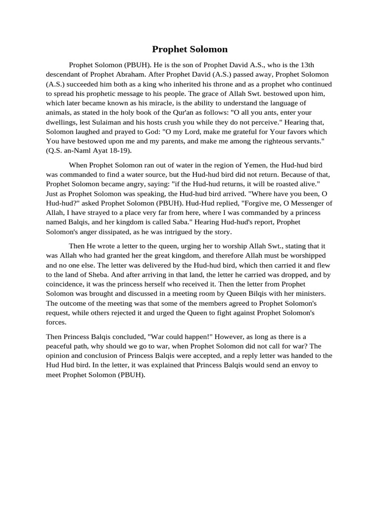Prophet Solomon | PDF | Queen Of Sheba | Solomons