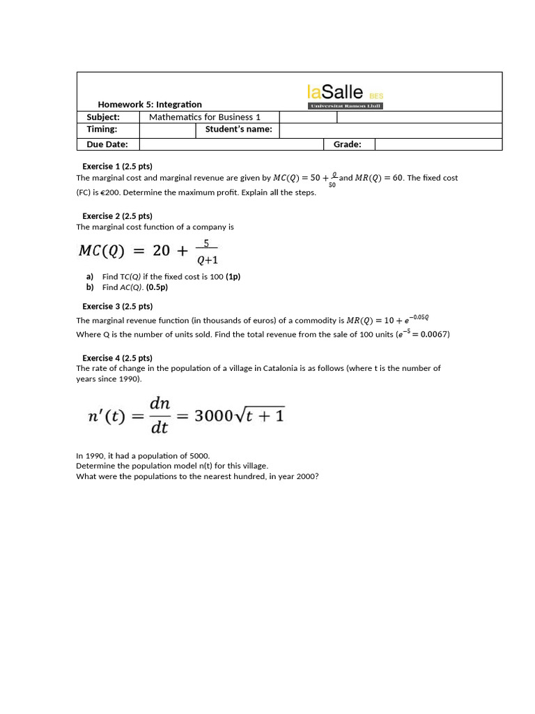 Homework 5 - Integration | PDF
