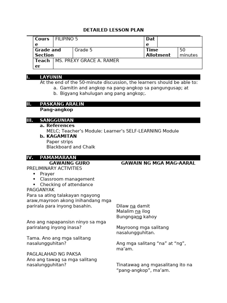 filipinoDETAILED LESSON PLAN | PDF