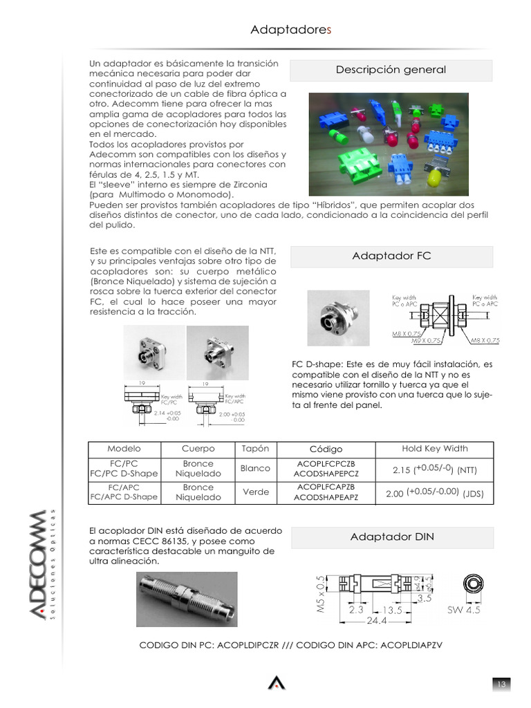 Adaptadores de fibra óptica Adecomm | PDF | Conector eléctrico | Tornillo
