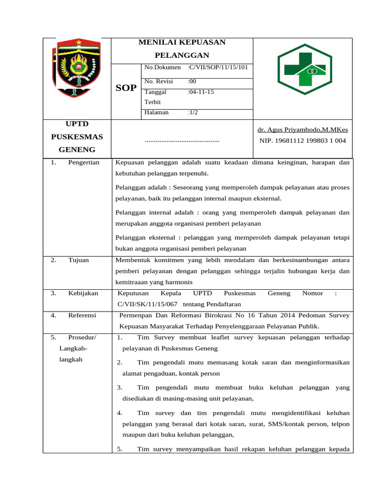 7.1.1.5 SOP + DALIK Menilai Kepuasan Pelanggan | PDF