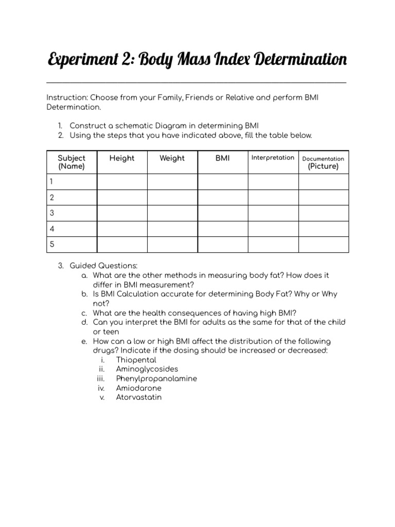 Experiment 2 - Body Mass Index Determination 1 | PDF