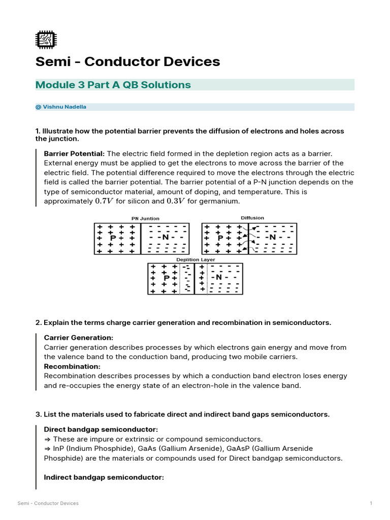 AP Module 3 CIE 1 QB Solutions | PDF | P–N Junction | Semiconductors