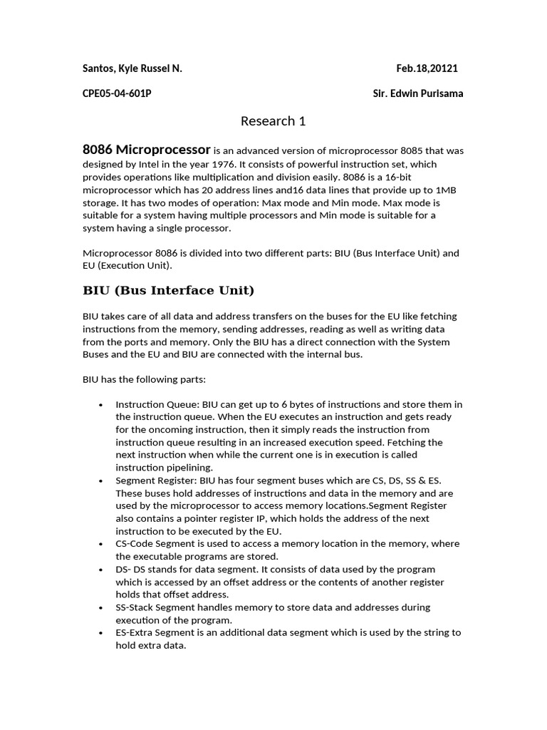 Overview of 8086 Microprocessor | PDF | Pointer (Computer Programming) | Central Processing Unit