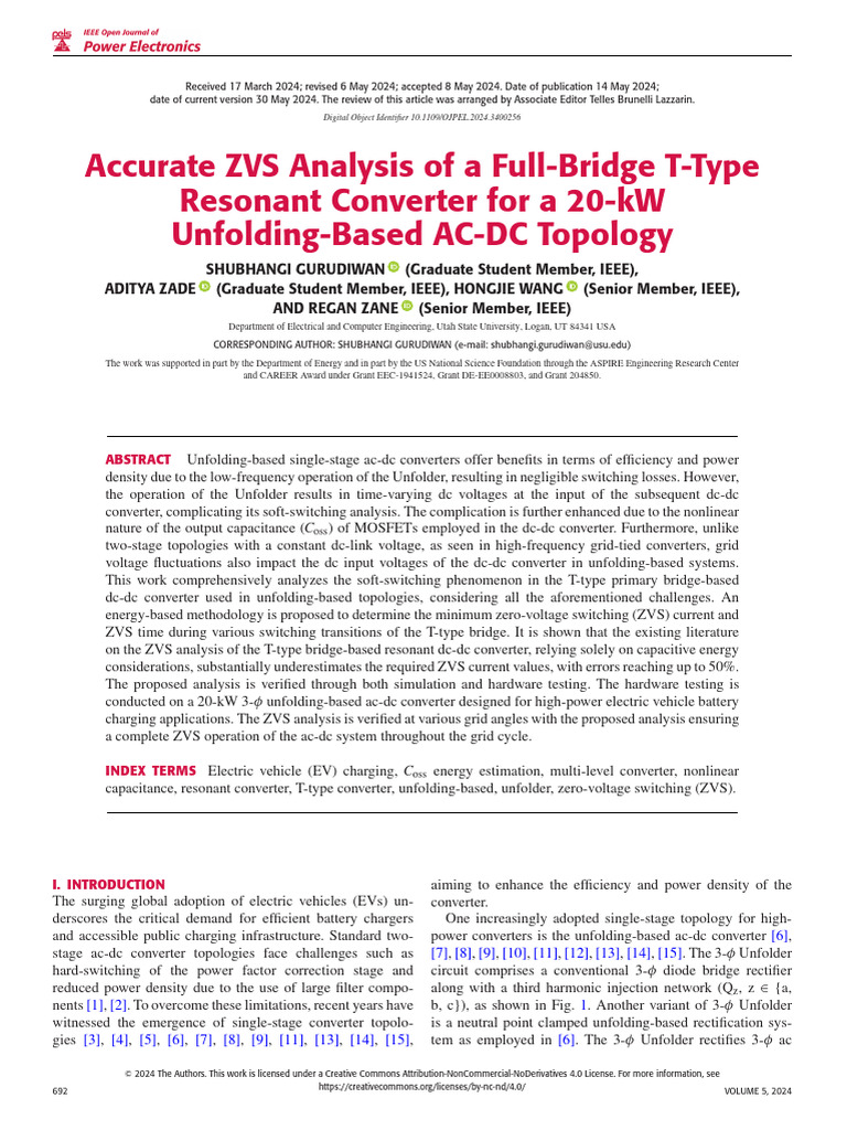 Accurate ZVS Analysis of A Full-Bridge T-Type Resonant Converter For A 20-kW Unfolding-Based AC ...