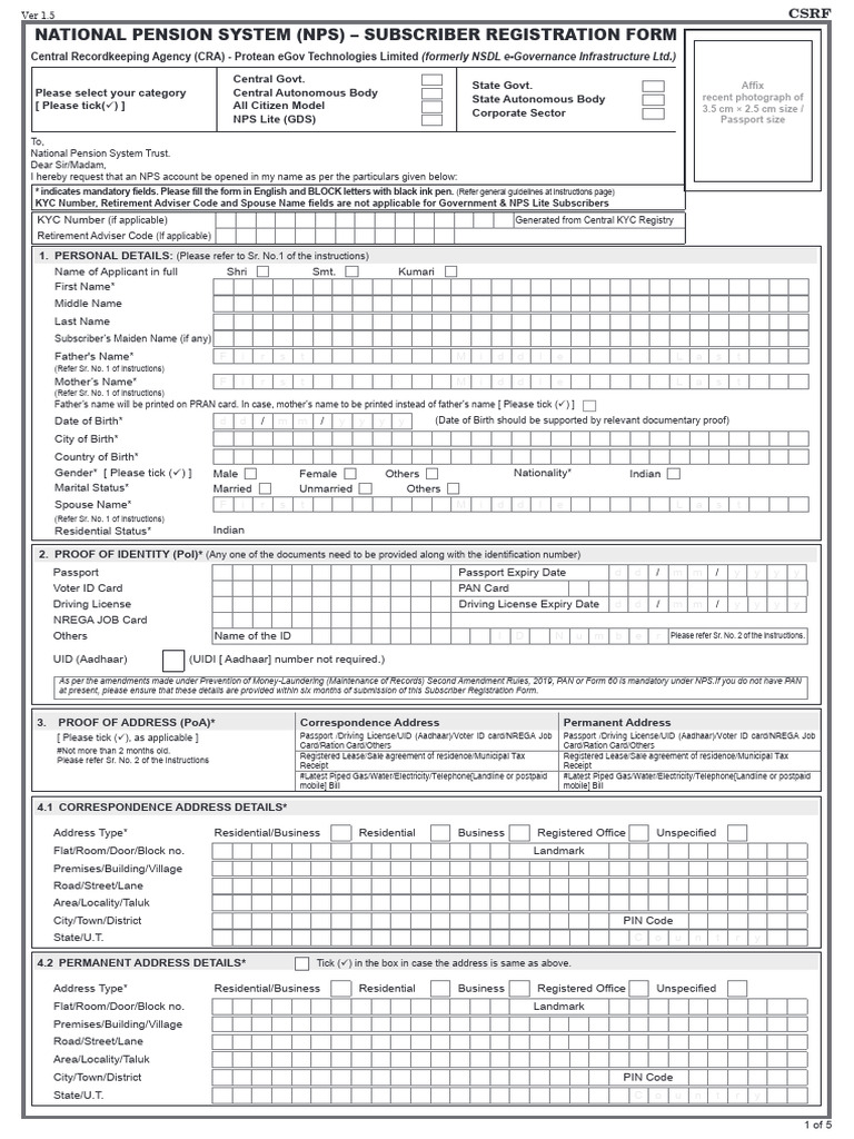 NPS Subscriber Registration Form Guide | PDF | Identity Document