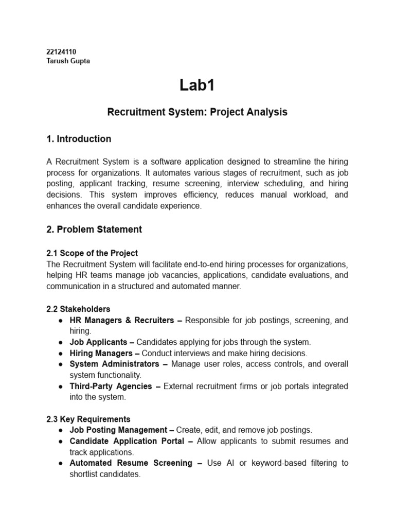 SRS Document Sample For Recruitment System | PDF | Recruitment | Résumé