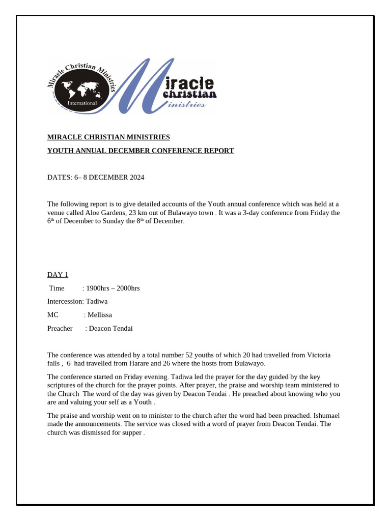 MCM Youth Annual Conference Report 2024 | PDF | Deacon | Prayer