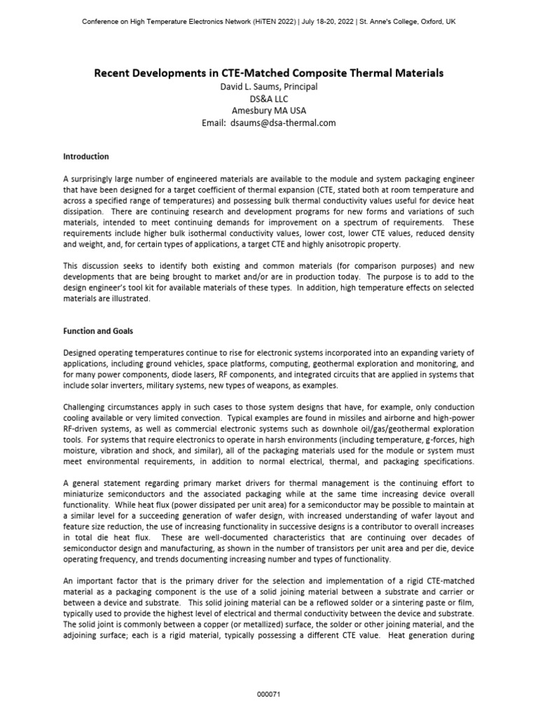 Recent Developments in CTE-Matched Composite Thermal Materials | PDF ...