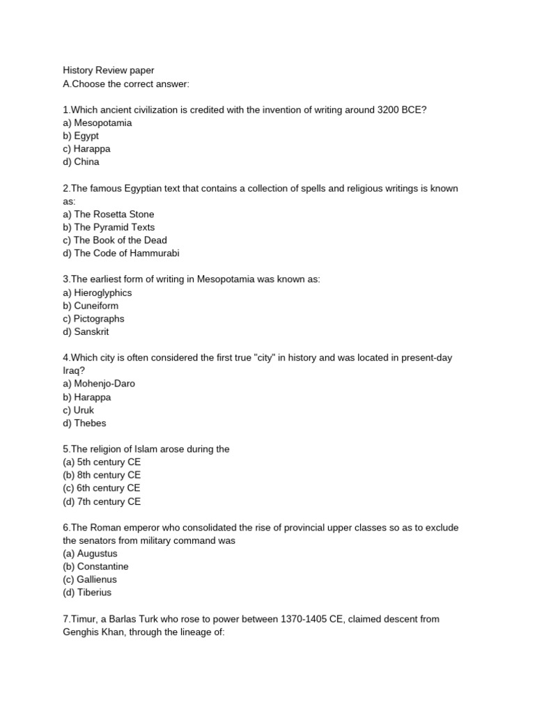 Ancient Civilizations History Quiz | PDF | Ancient Greece | Mesopotamia