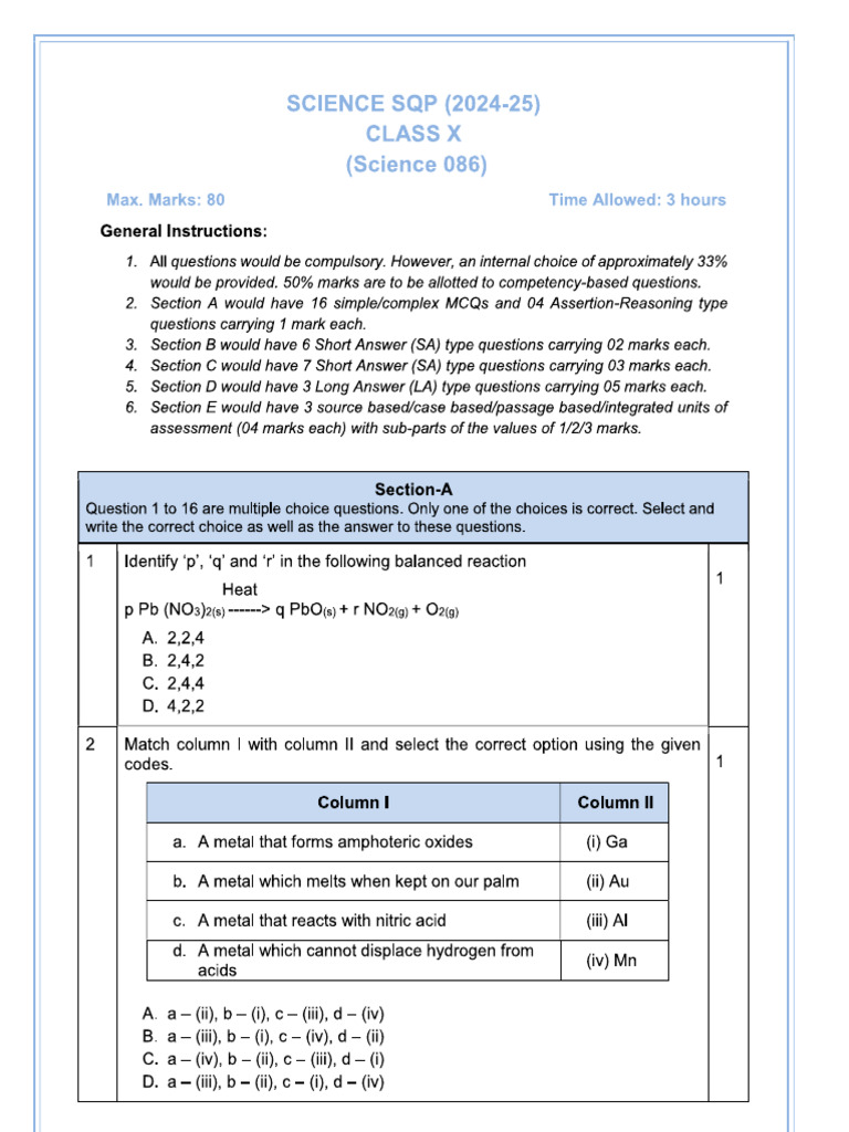 Science SQP - 1 | PDF