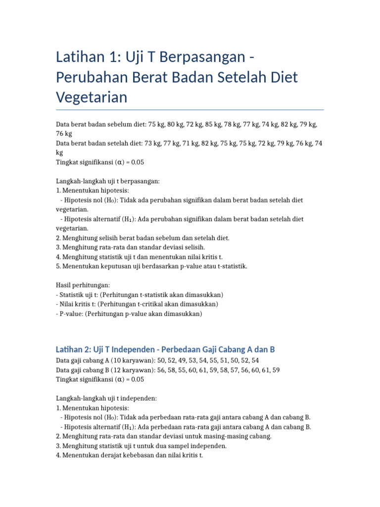 Latihan Uji T | PDF
