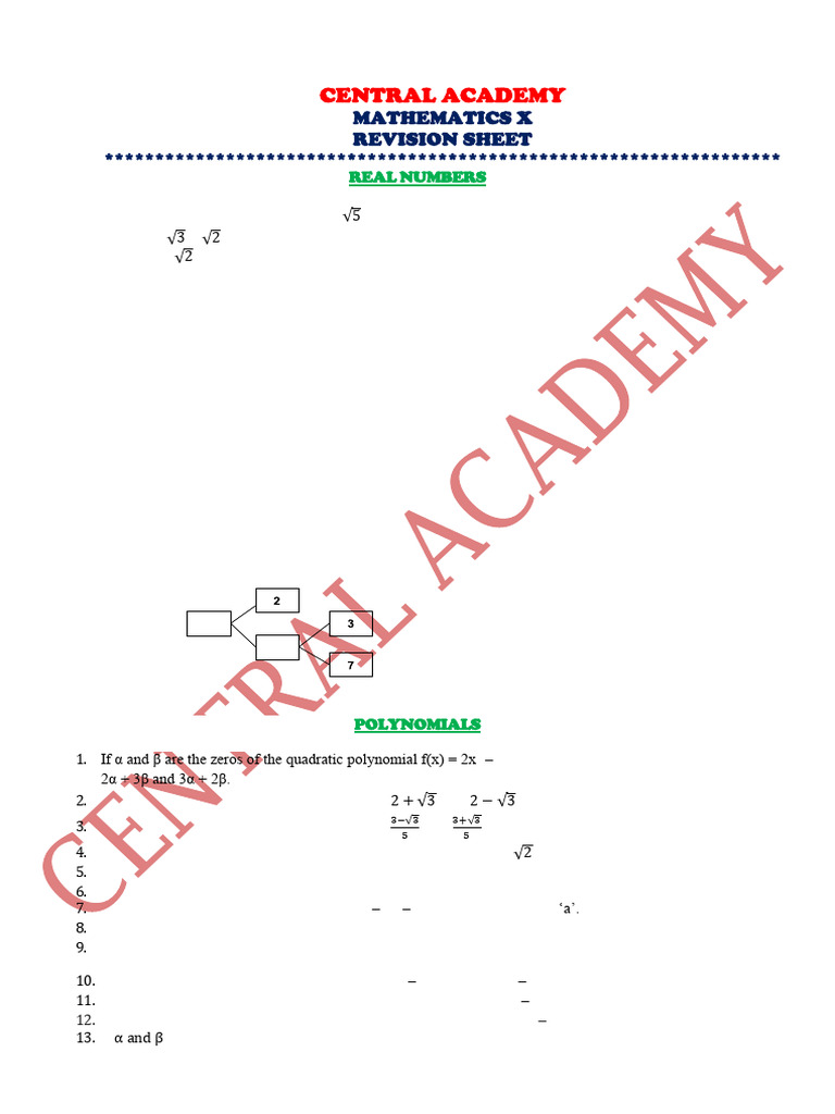 X Maths Quation Bank | PDF | Circle | Polynomial