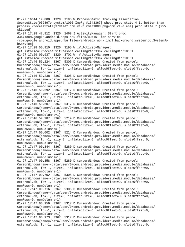 Android Process and Cursor Logs | PDF