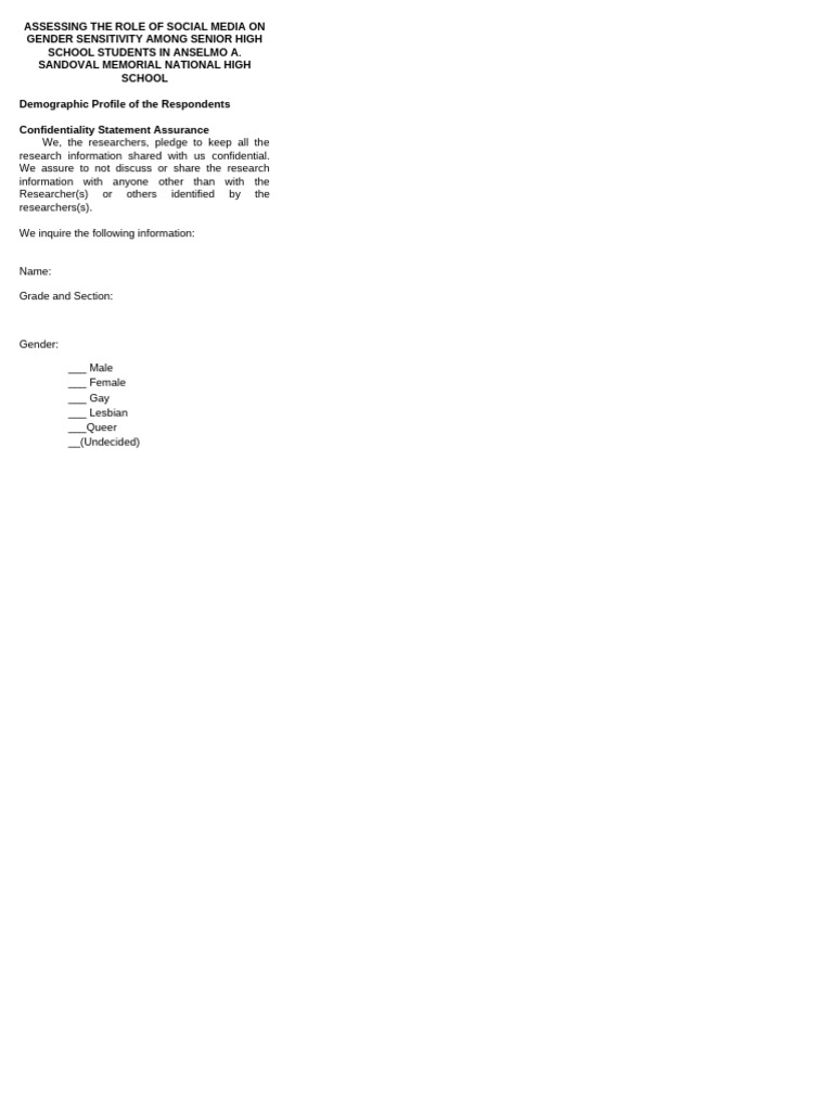 Assessing the Role of Social Media on Gender Sensitivity Among Senior High School Students in ...