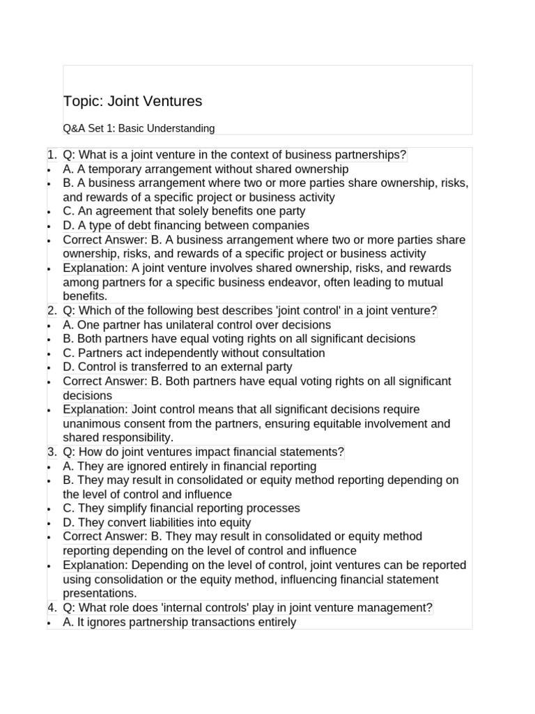 Joint Venture Fundamentals Q&A Guide | PDF | Joint Venture | Risk