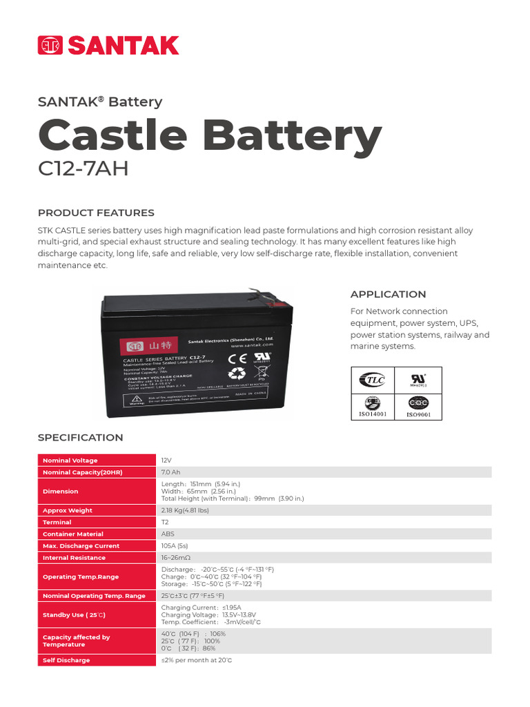 Santak Battery C12-7 Brochure | PDF | Rechargeable Battery | Electricity