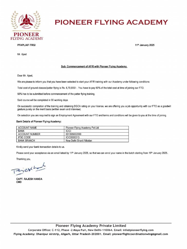 Afi Offer Letter-Ajeet | PDF