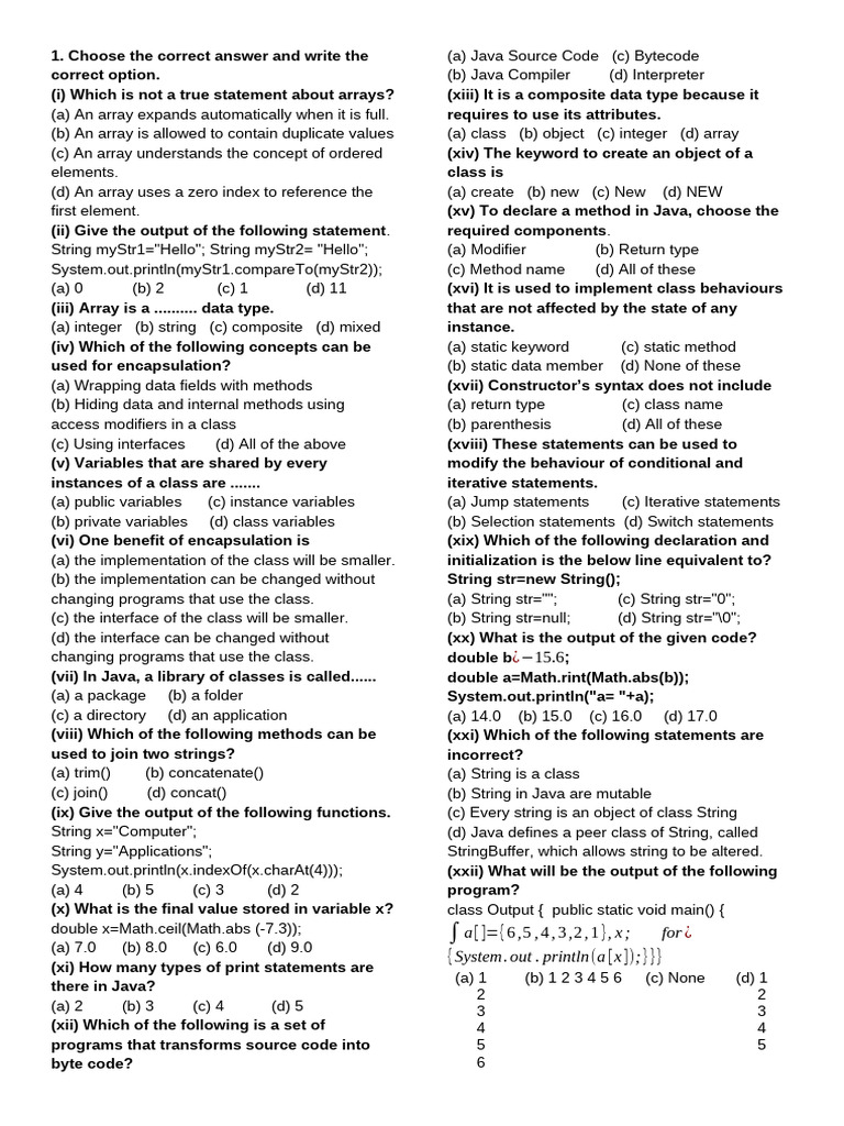 Class X Comp Mcq Outputs Programs 2022 23 Pdf Class Computer Programming Method