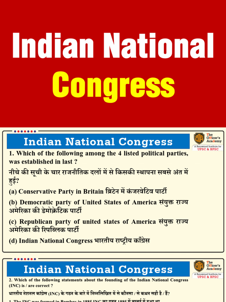 Indian National Congress 154 MCQ | PDF