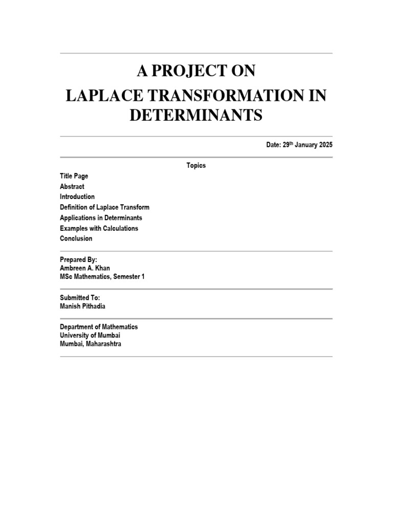Laplace Transformation in Determinants - 034913 | PDF | Determinant ...