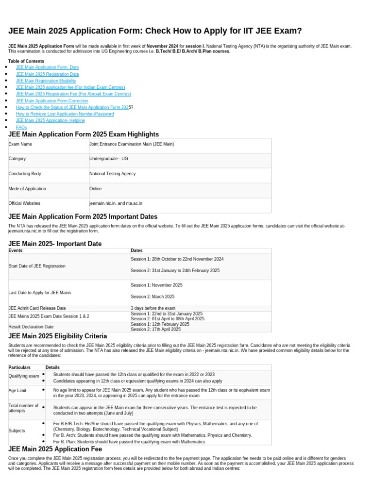 Jee Main 2025 Application Guide Pdf Qualifications Student