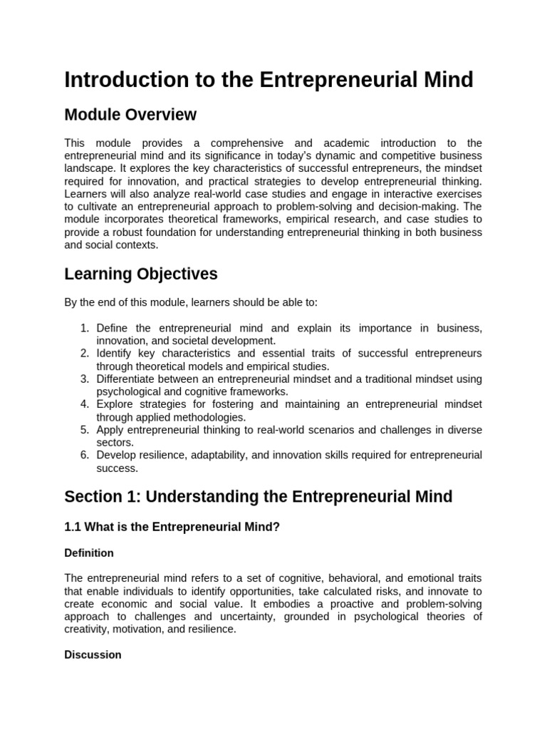 INTRODUCTION | PDF | Entrepreneurship | Mindset