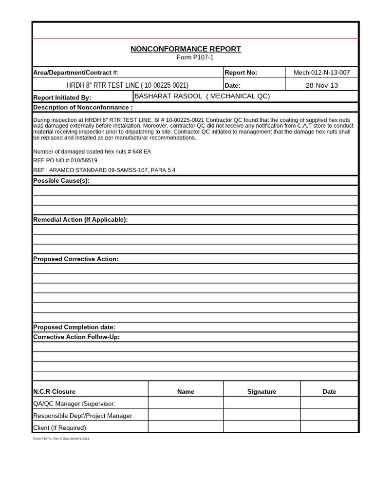 Updated NCR Form & NCR Log | PDF