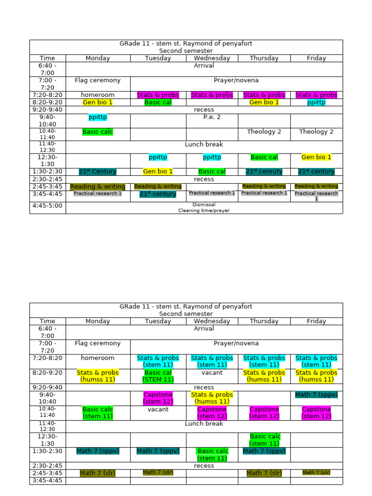 schedule subjects | PDF