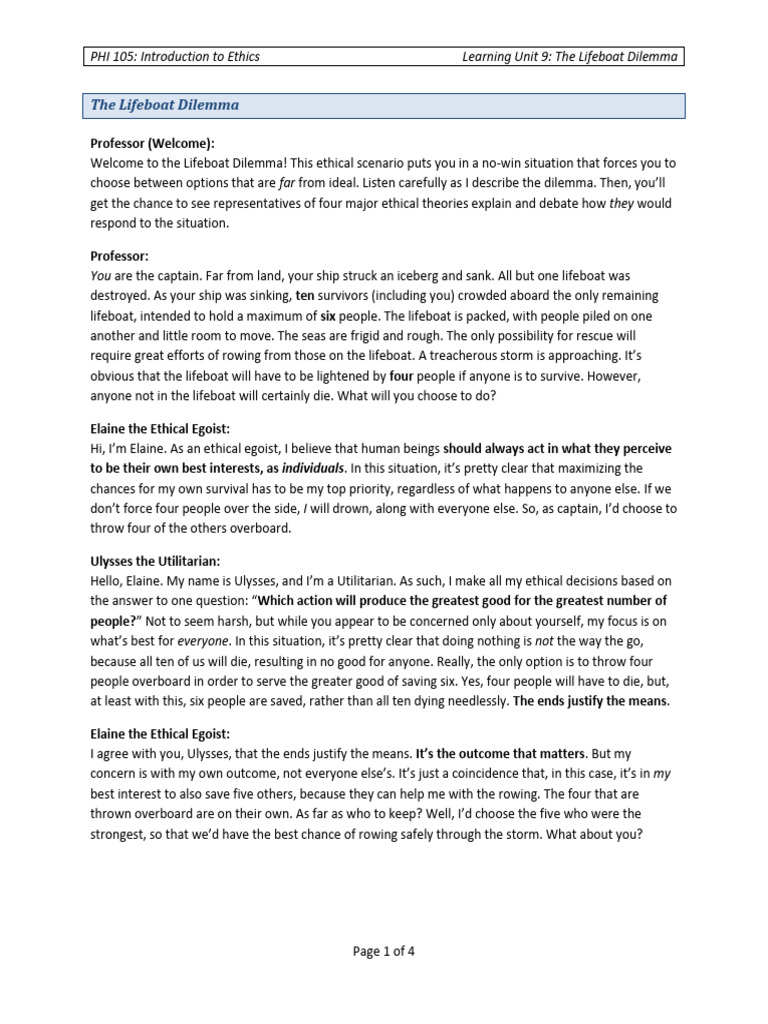 Lu09 Voki Lifeboat Dilemma | PDF | Virtue Ethics | Utilitarianism