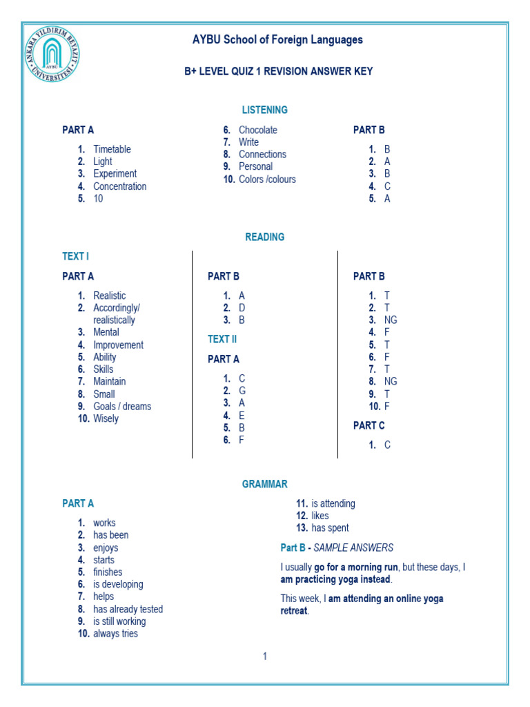 B+ Level Quiz Revision Guide | PDF | Foreign Language