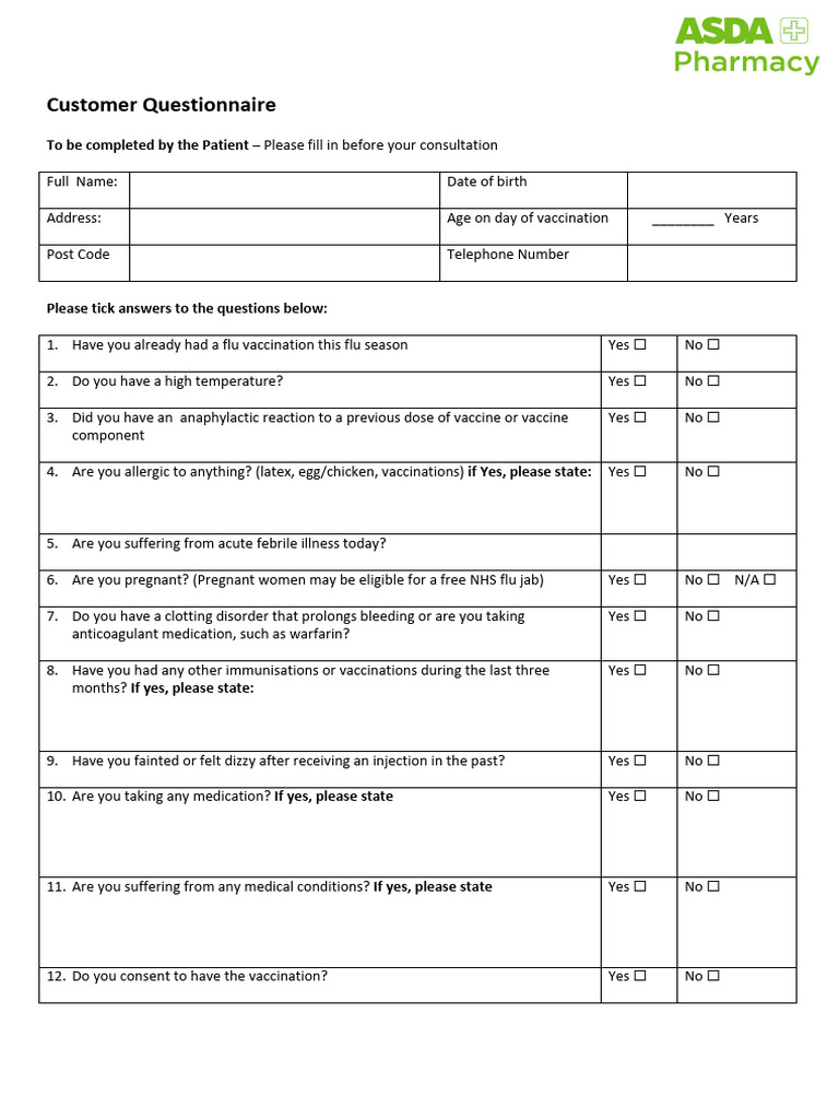 Asda-Flu-form-v1 | PDF | Influenza Vaccine | Chronic Condition