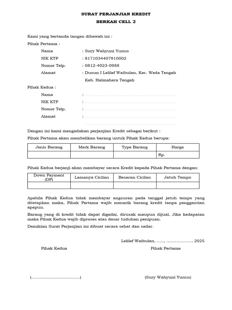 Surat Perjanjian Berkah Cell2 | PDF