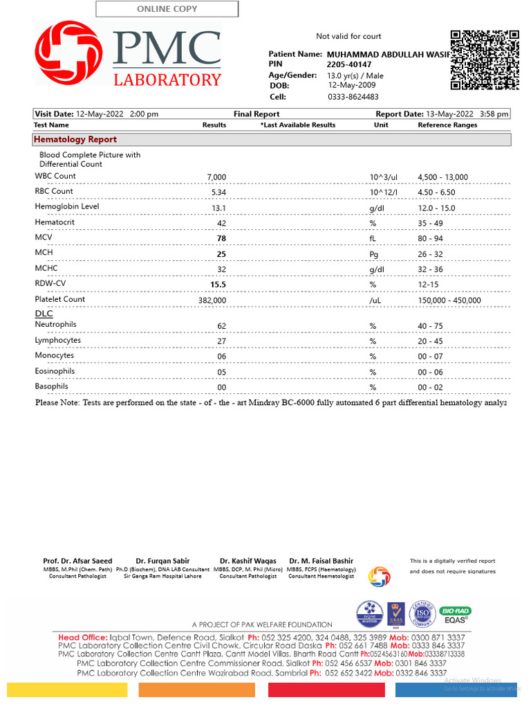 Blood Complete Picture With Differential Count-2205-40147 | PDF | Cell ...