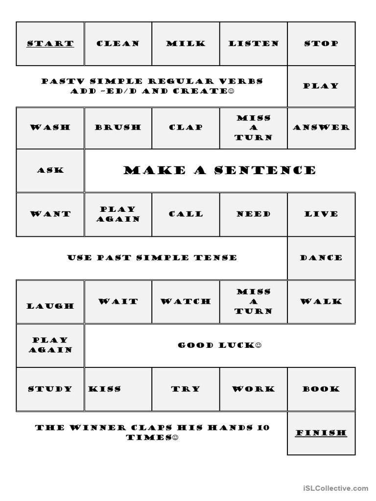 Past Simple Regular Verbs Boardgame | PDF