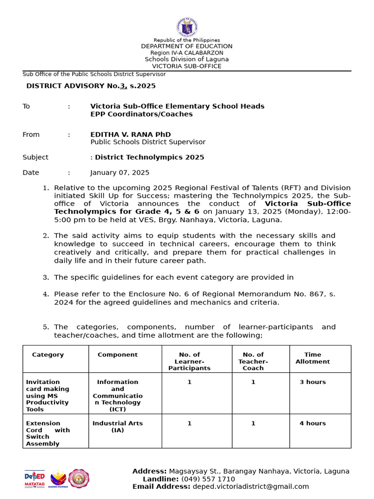 Advisory District Technolympics 2025 | PDF